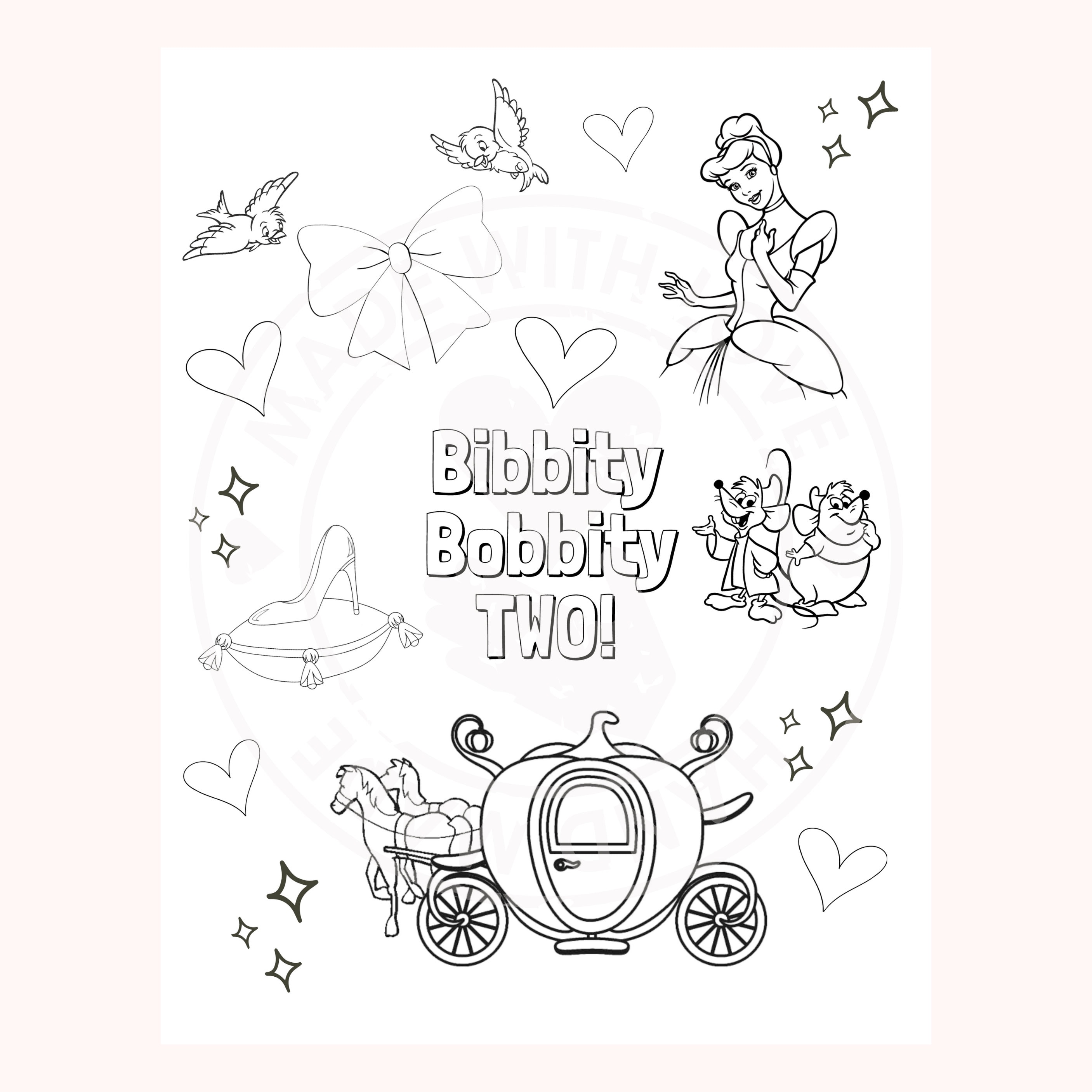 Princess Coloring Sheet, Bibbidi Bobbidi Two, Second Birthday, Birthday ...