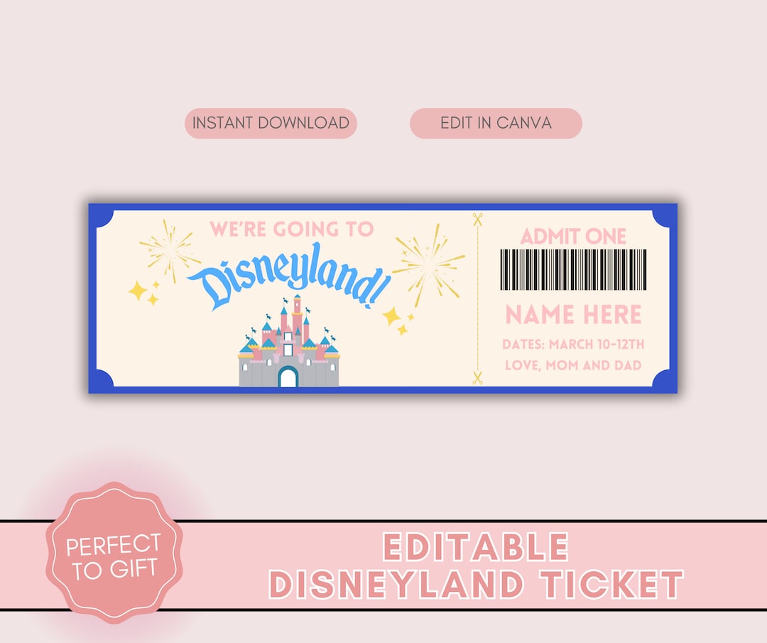 Editable Disneyland Surprise Ticket, Editable and Printable Surprise ...