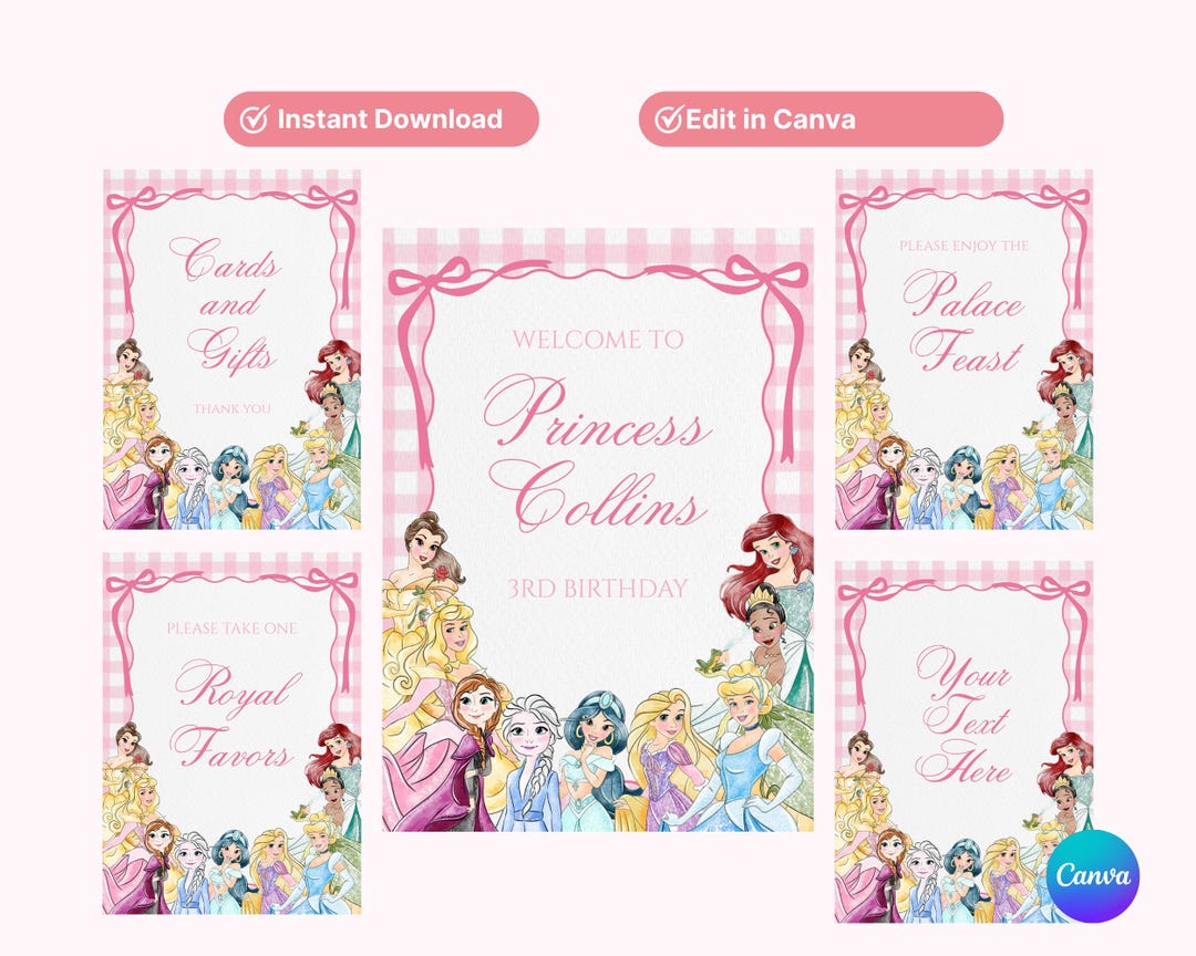 Princess Birthday Signs, Princess Party Signs, Princess Printable ...