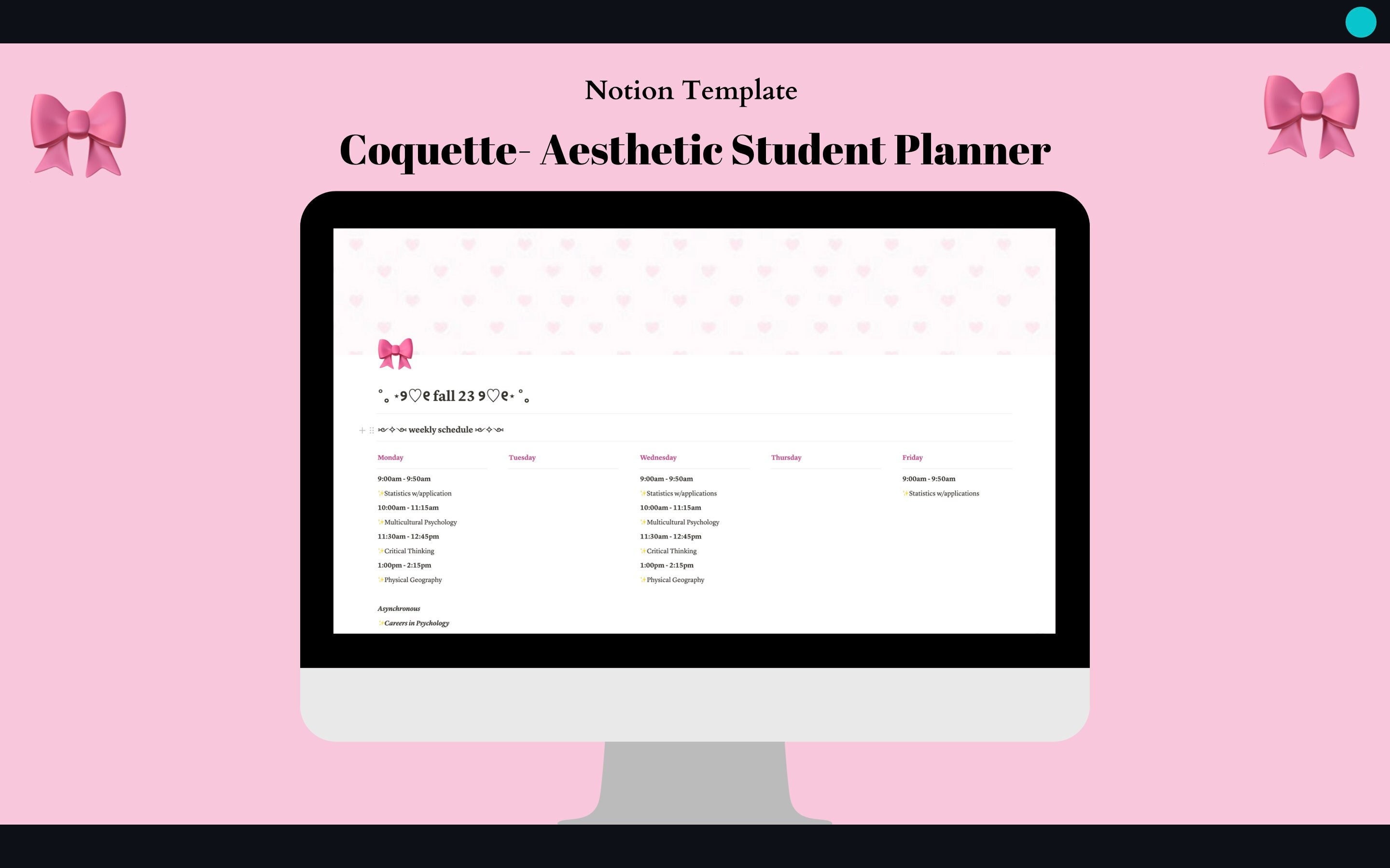 Coquette Aesthetic Notion Student Planner Notion Template - Etsy