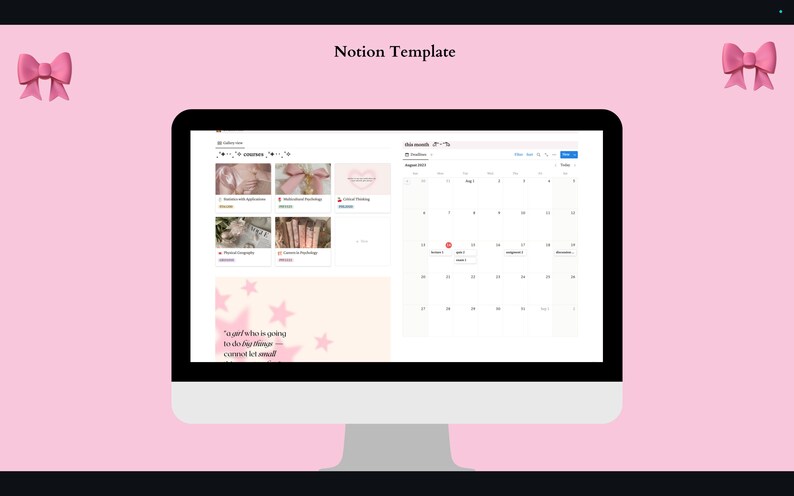 Coquette Aesthetic Notion Student Planner | Notion Template, Assignment ...