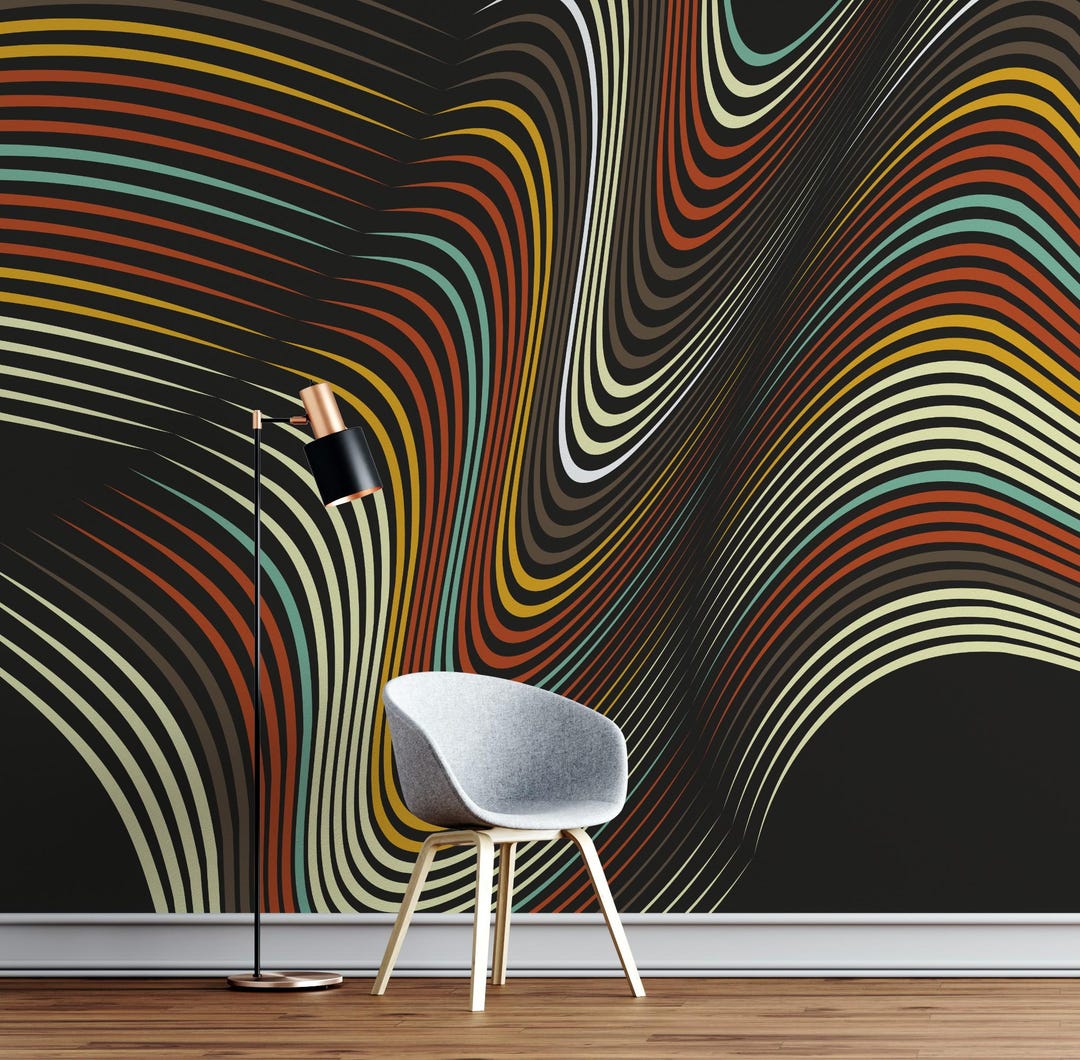 Vintage-inspired Multicolor Wall Mural – Eye-catching Striped Wave ...