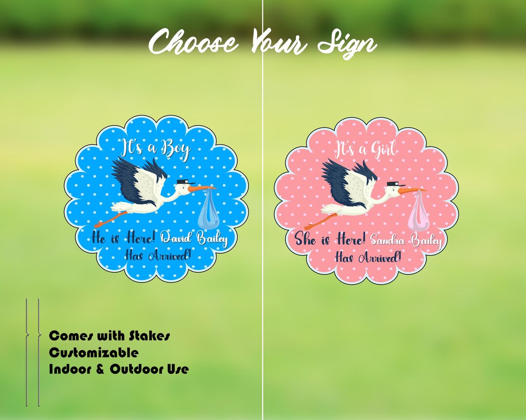 Baby Arrival Yard Sign – Personalized Stork Birth Announcement – Custom ...