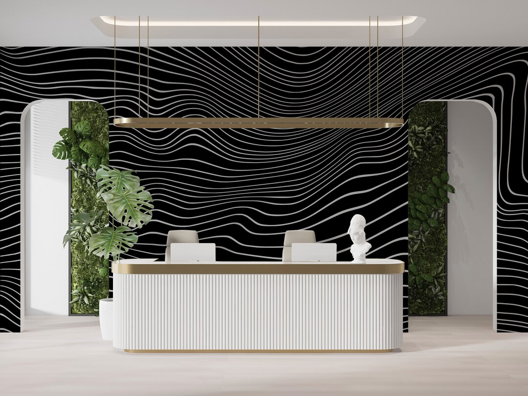 Custom Size White Lines on Black Background Wallpaper, Self Adhesive or ...