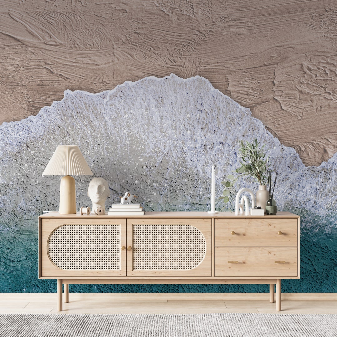 Breathtaking Ocean Wave and Sandy Beach Wall Mural – Coastal Home Wall ...