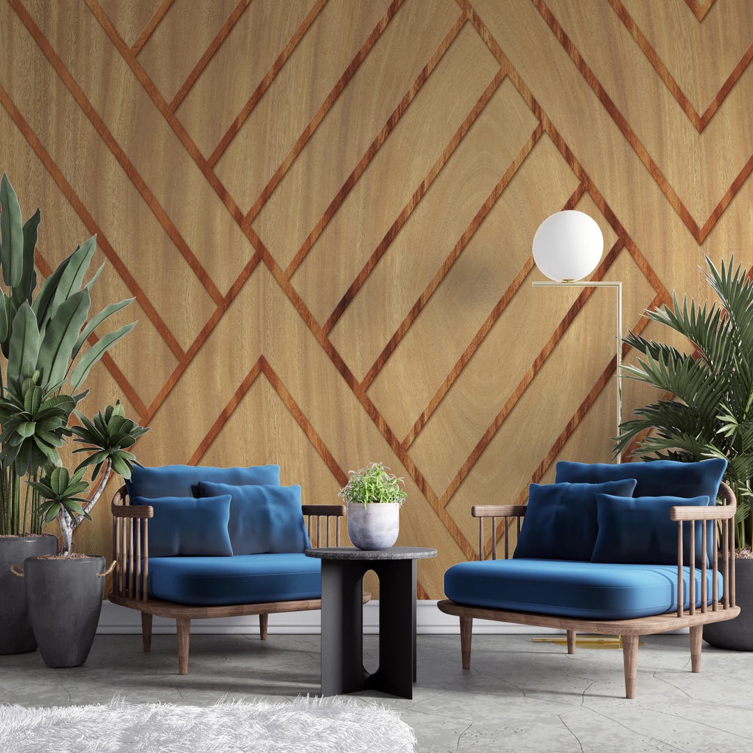 Contemporary Wood Grain Wall Mural, Geometric Wood Pattern With Lines ...