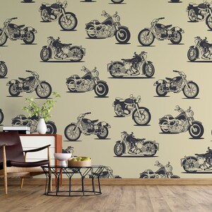 Classic Retro Motorcycles Pattern Wallpaper, Peel and Stick Wallpaper ...
