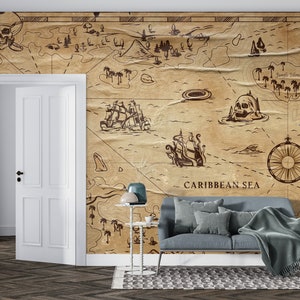Custom Size Ancient Pirate Island Map Wallpaper, Peel and Stick Self ...