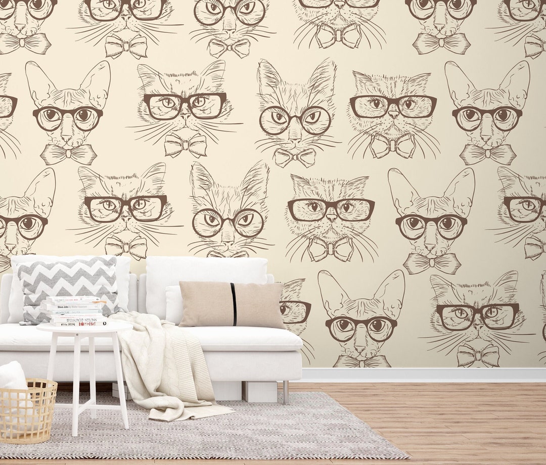 Vintage Cat Pattern Wallpaper, Peel and Stick Cat Wall Mural, Self ...