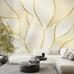 Abstract Gold Leaves Wallpaper, Self Adhesive or Pasted, Temporary and ...