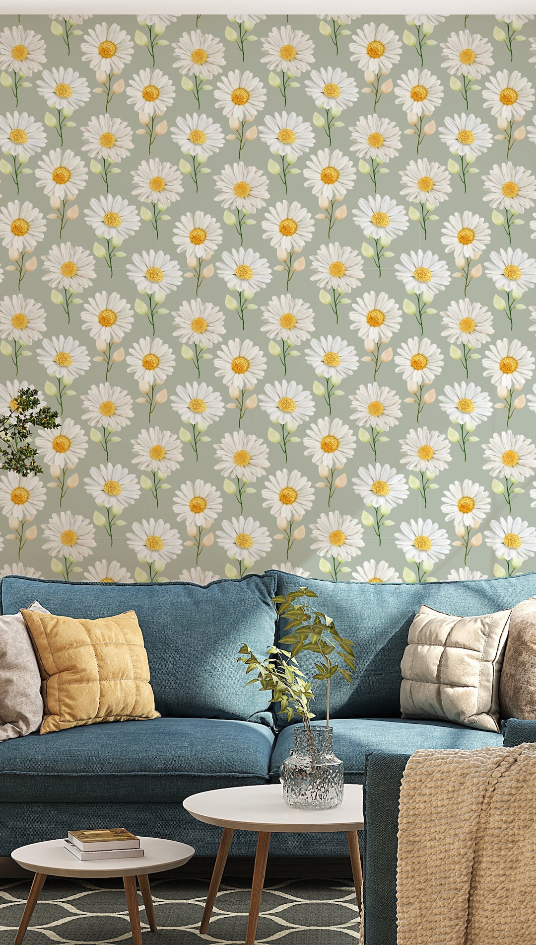 Vintage Daisy Pattern Wallpaper, Peel and Stick Daisy Wallpaper ...