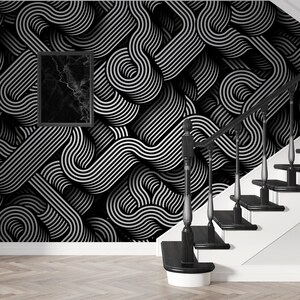 Custom Size White and Black Lines Wallpaper, Self Adhesive or Pasted ...