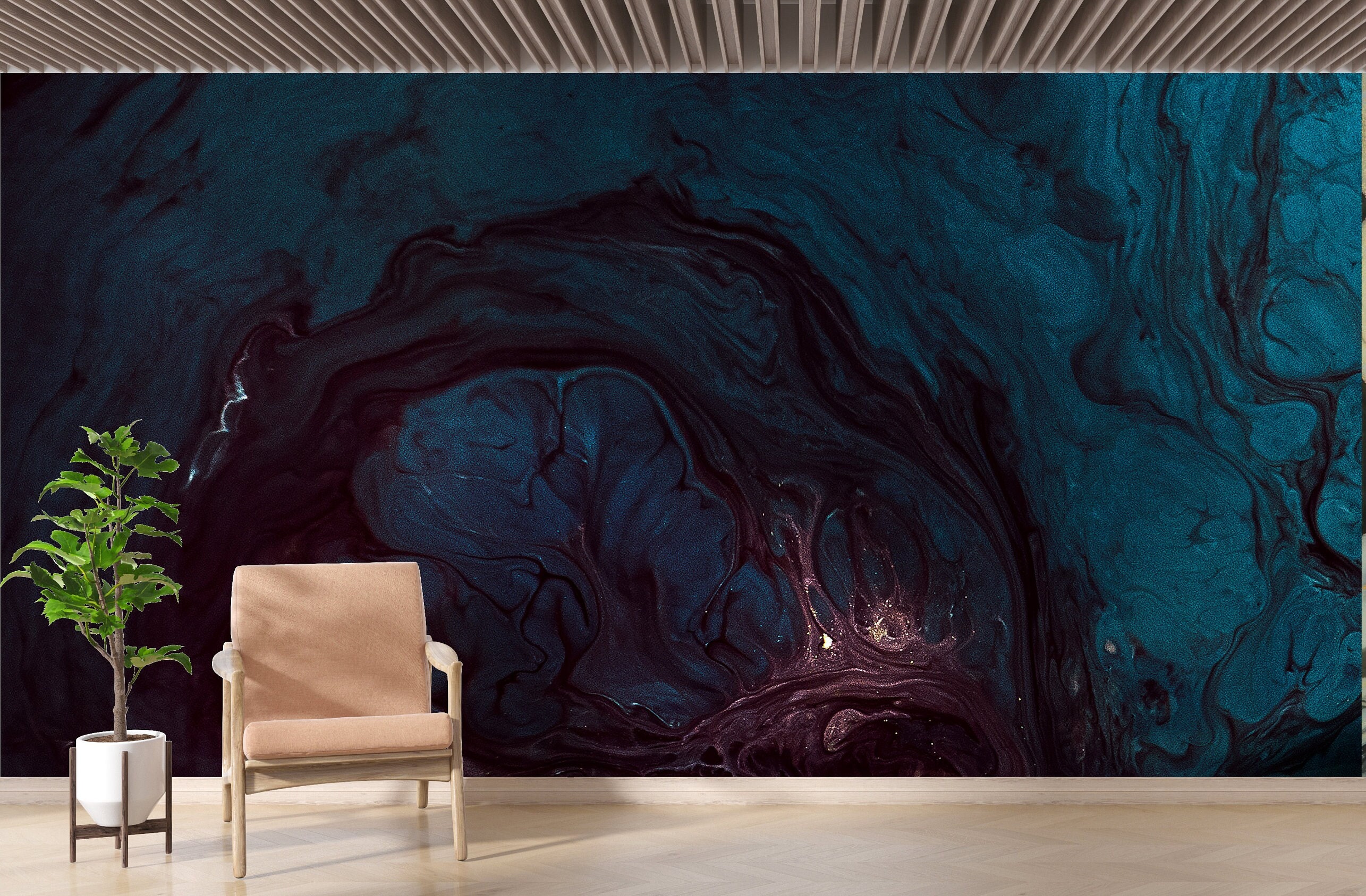 Custom Size Dark Blue Wallpaper, Removable Wallpaper, Wall Mural ...