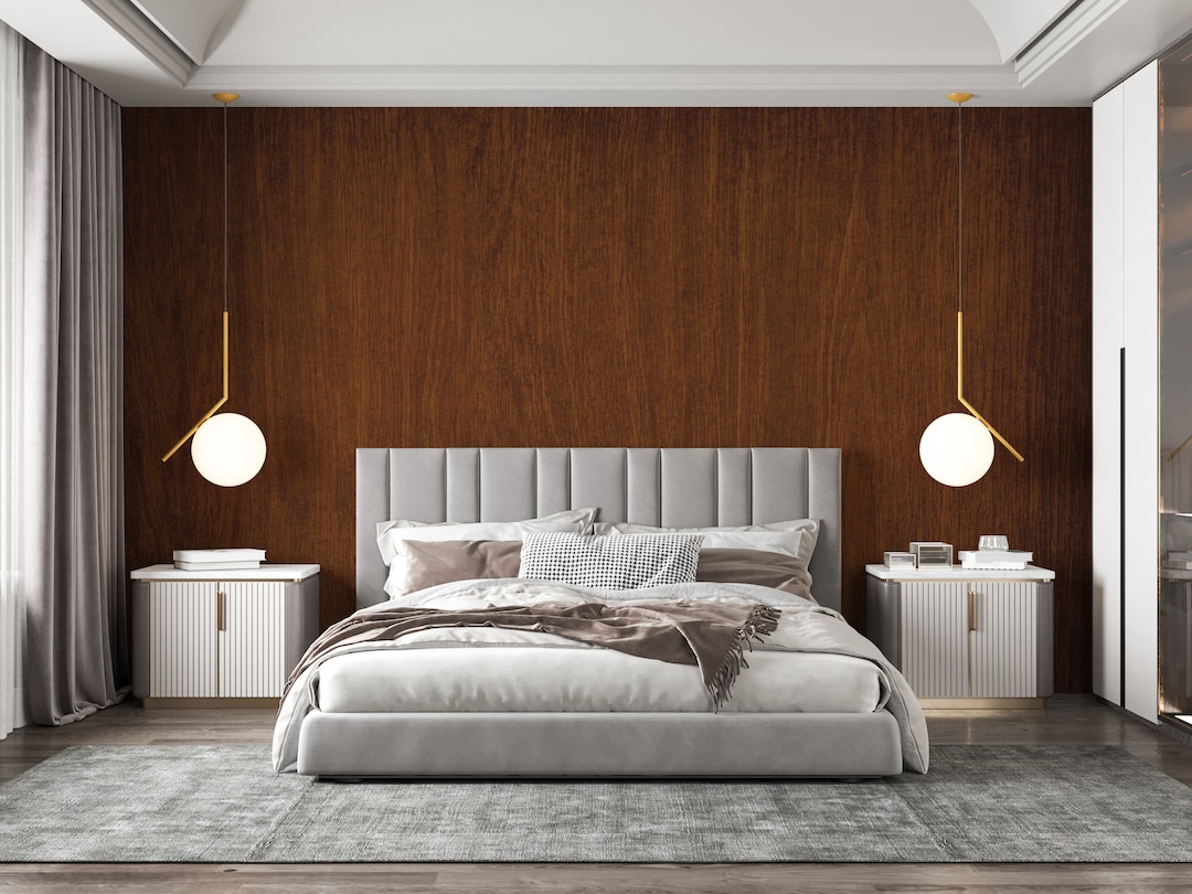 Textured Natural Special Walnut Brown Wood Wallpaper, Peel and Stick ...