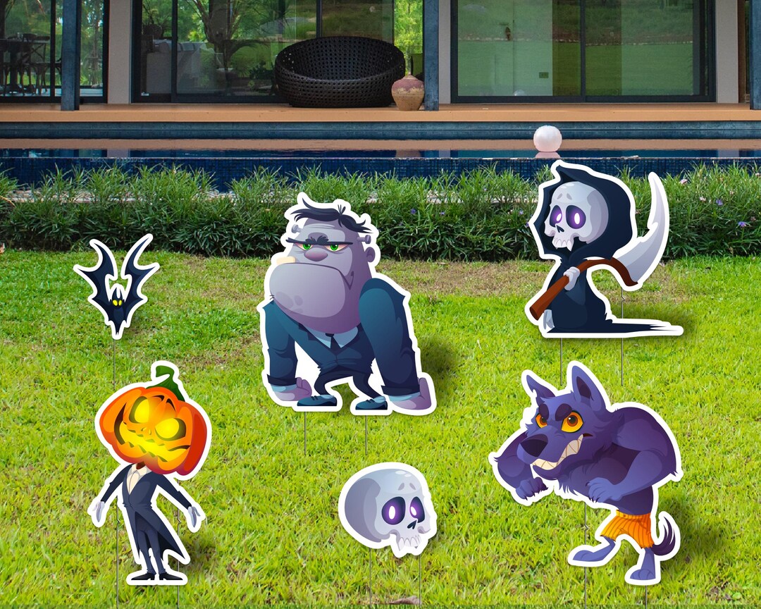 Halloween Monsters Yard Signs, Spooky Cartoon Decor Set, Outdoor/indoor ...