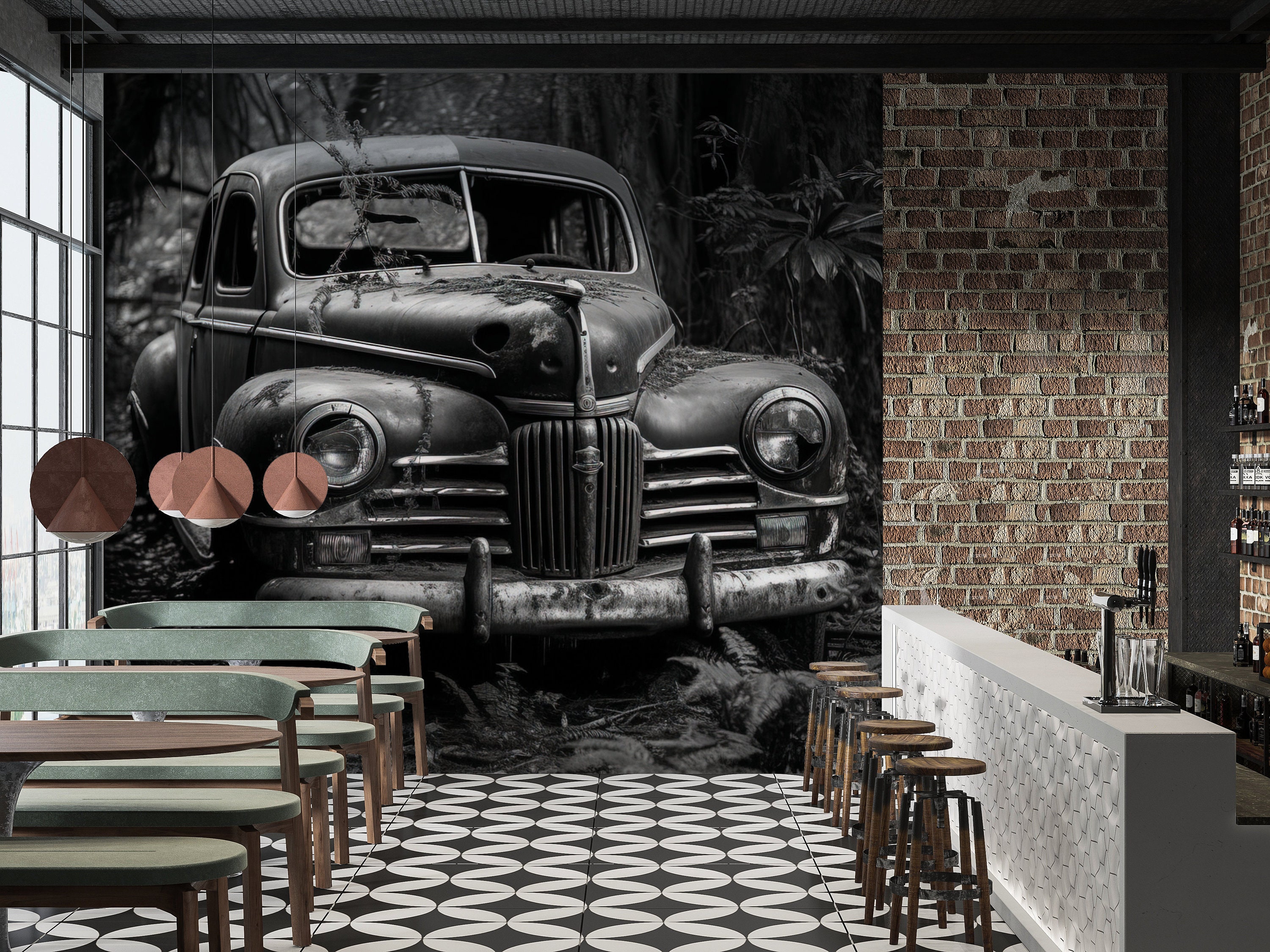 Vintage Black and White Classic Car Wall Mural Self Adhesive - Etsy