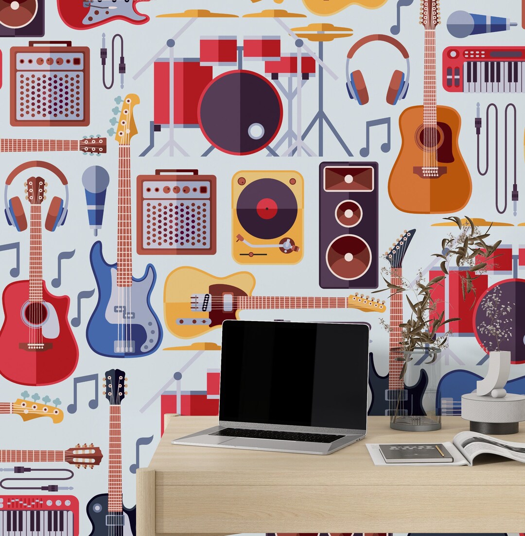 Peel and Stick Musical Instruments Wall Mural, Self Adhesive or Pasted ...