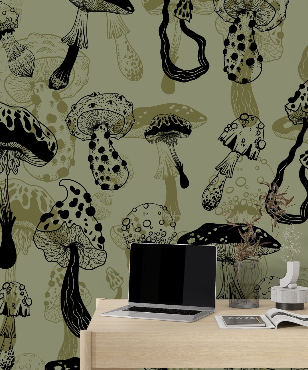 Seamless Mushroom Custom Size Peel and Stick Wallpaper, Removable and ...