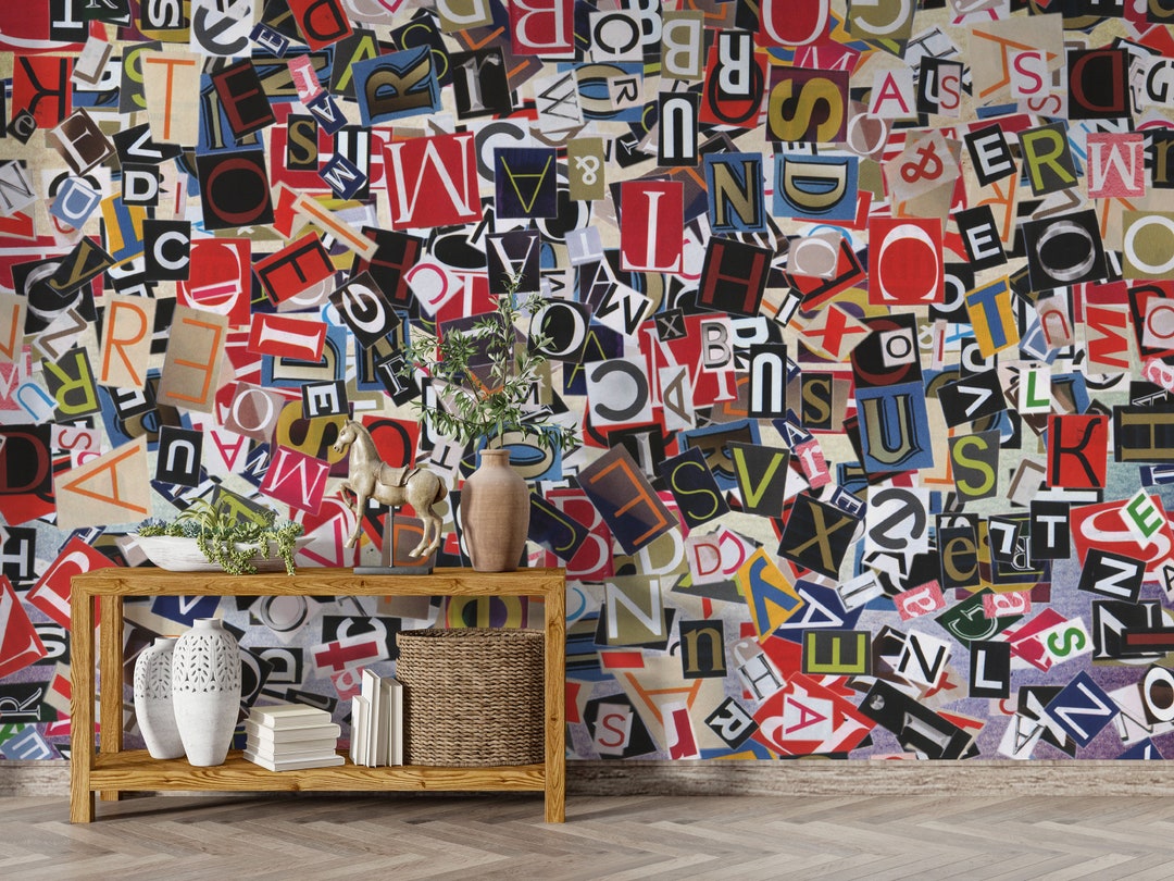 Collage Paper Letters Wallpaper, Self Adhesive or Pasted, Temporary and ...