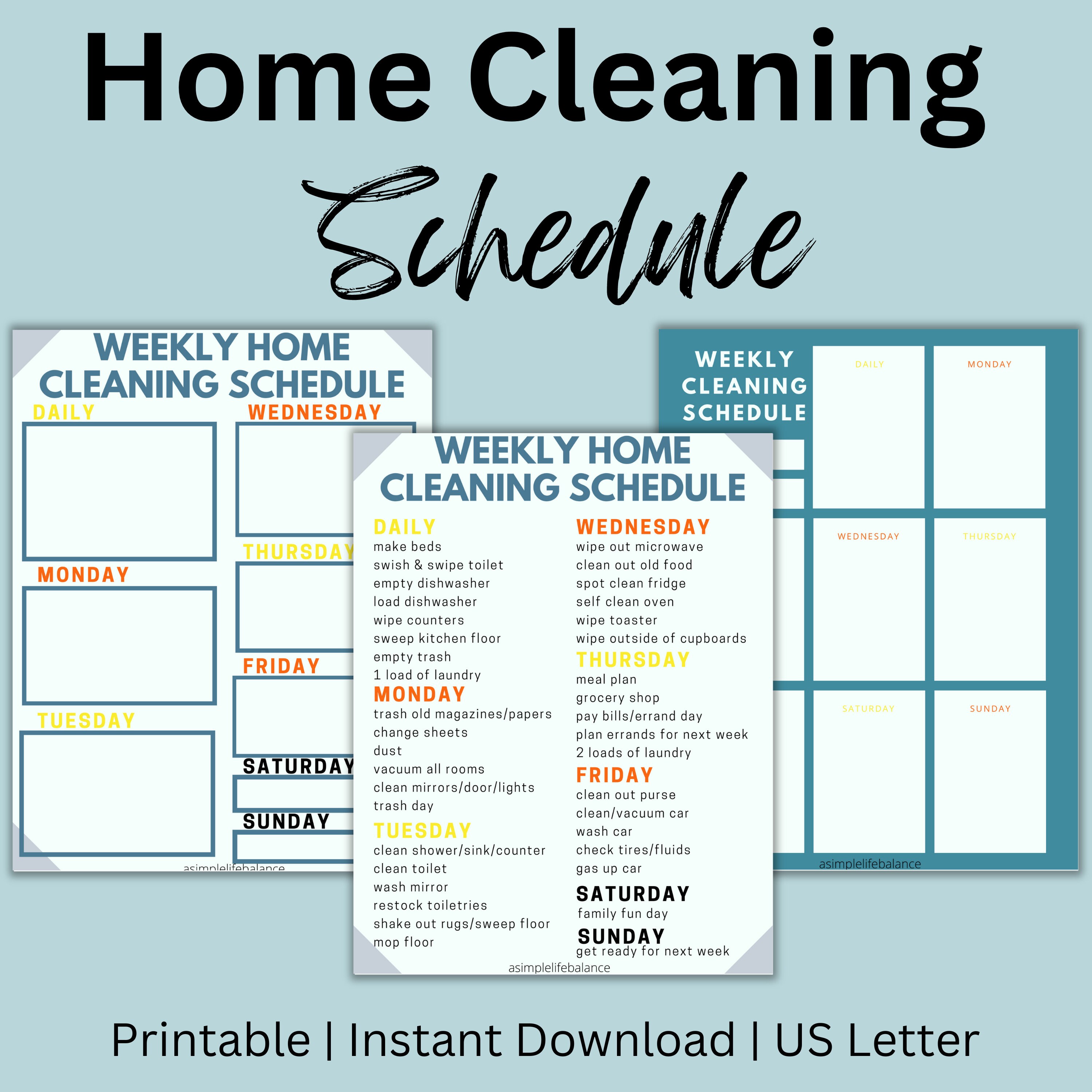 Weekly Cleaning Schedule Printable Instant Download - Etsy