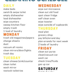 Weekly Home Cleaning Printable Schedule Instant Download - Etsy