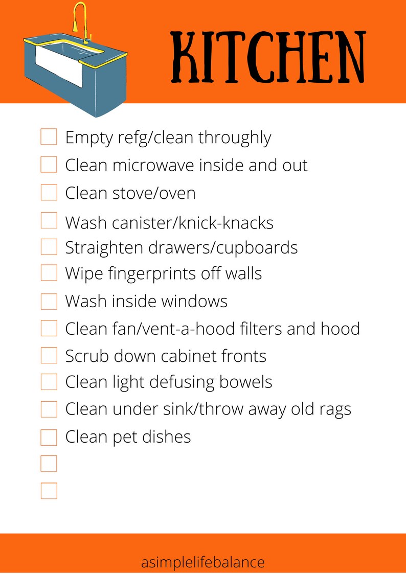 Detailed Home Cleaning Checklist: Digital Printable (every Room) - Etsy