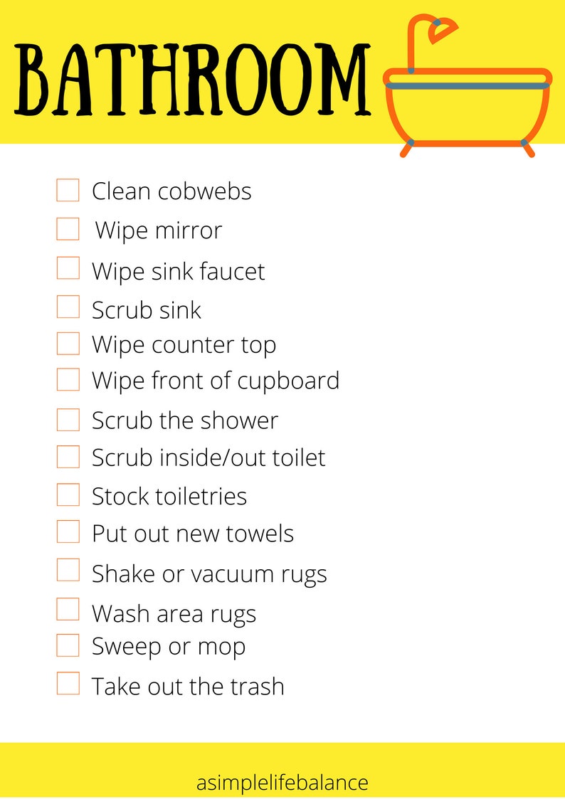 Detailed Home Cleaning Checklist: Digital Printable (every Room) - Etsy