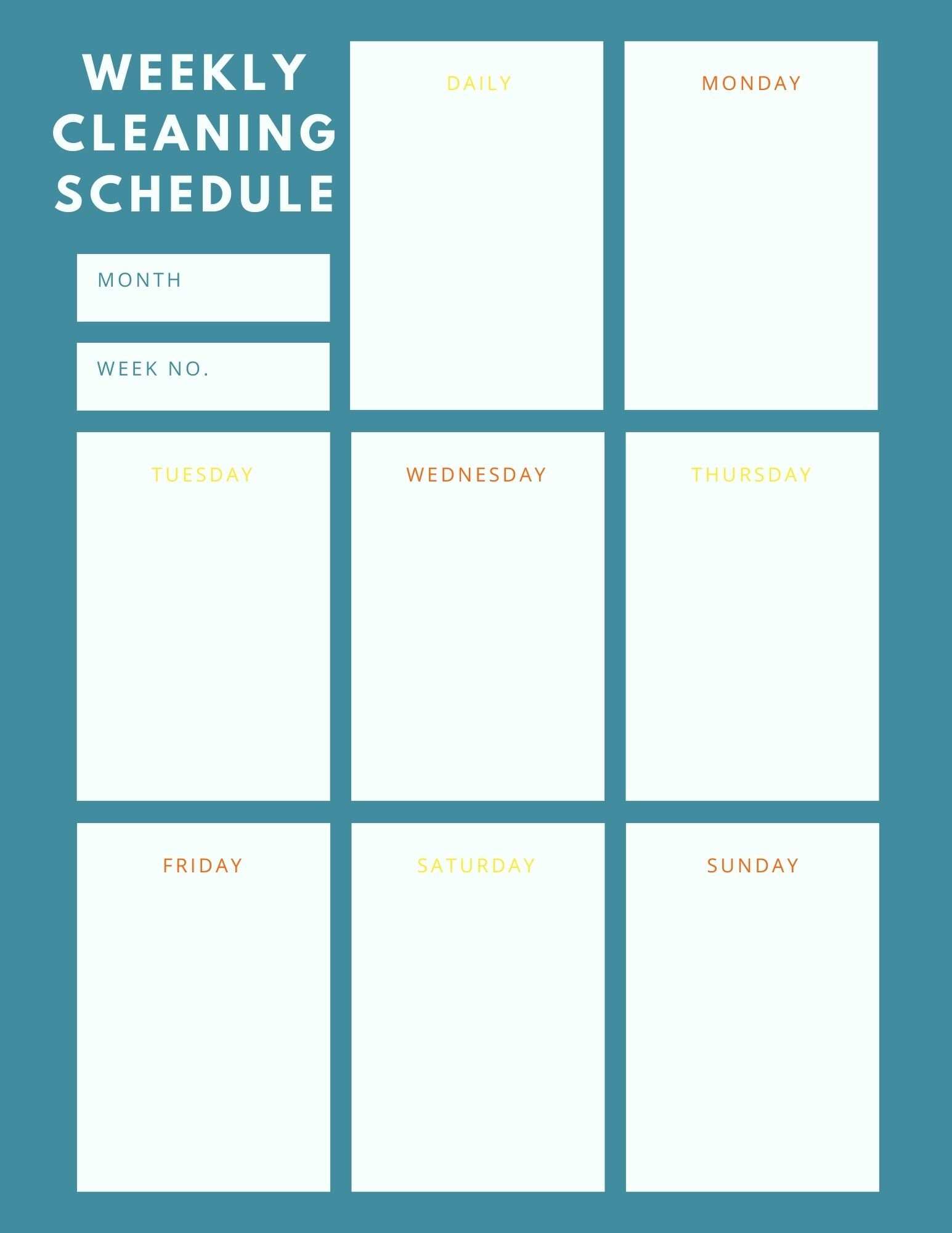 Weekly Home Cleaning Printable Schedule | Etsy