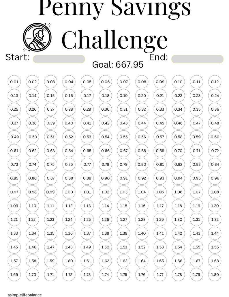 Penny Savings Challenge Download - Etsy