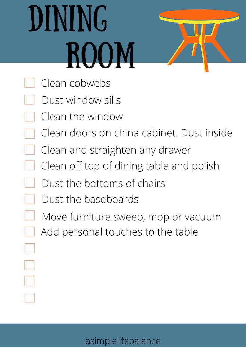 Detailed Home Cleaning Checklist: Digital Printable (every Room) - Etsy