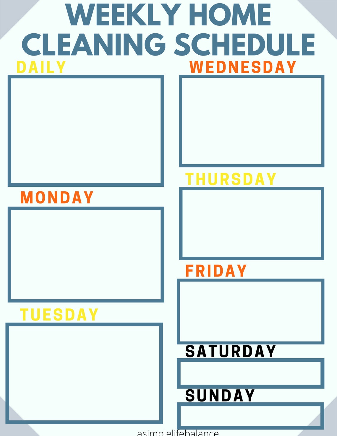 Weekly Home Cleaning Printable Schedule Instant Download - Etsy