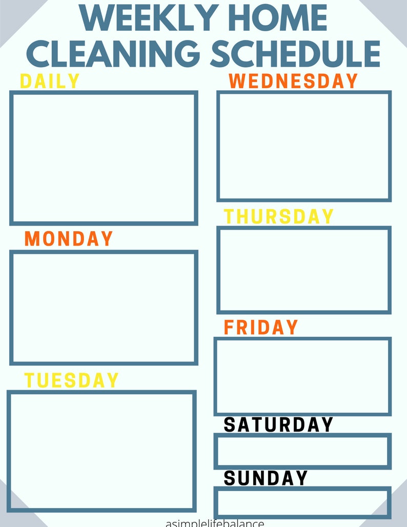 Weekly Home Cleaning Printable Schedule Instant Download - Etsy