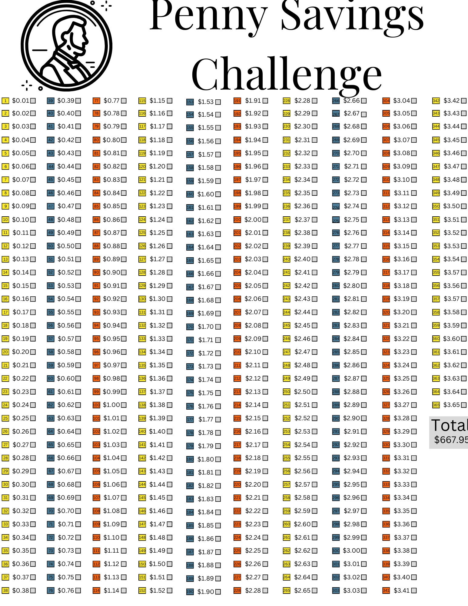 Penny Savings Challenge Download - Etsy
