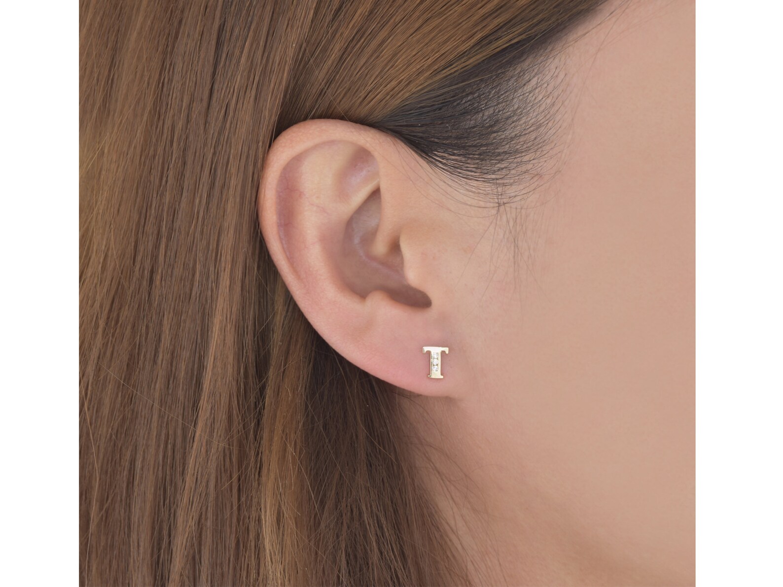 14K Initial T Stud Earrings PAIR Letter Stud Earrings - Etsy