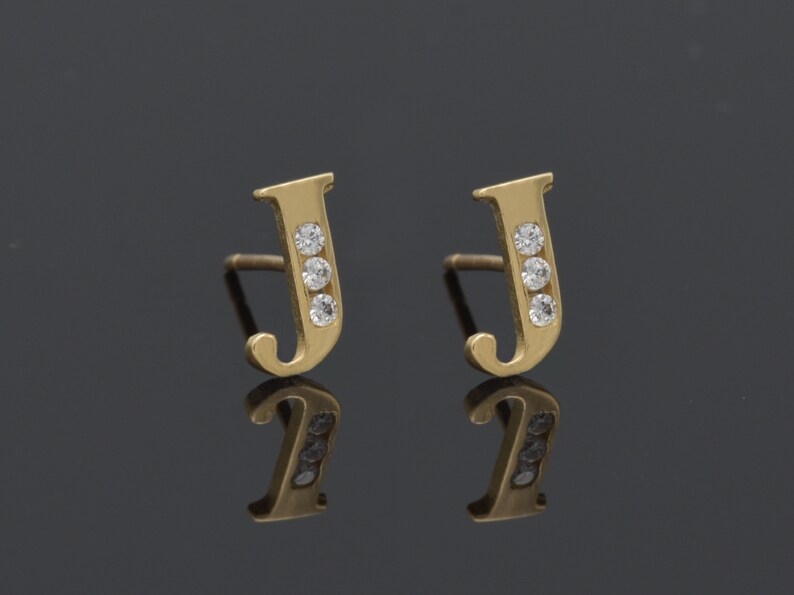 14K Initial J Stud Earrings PAIR Letter Stud Earrings - Etsy