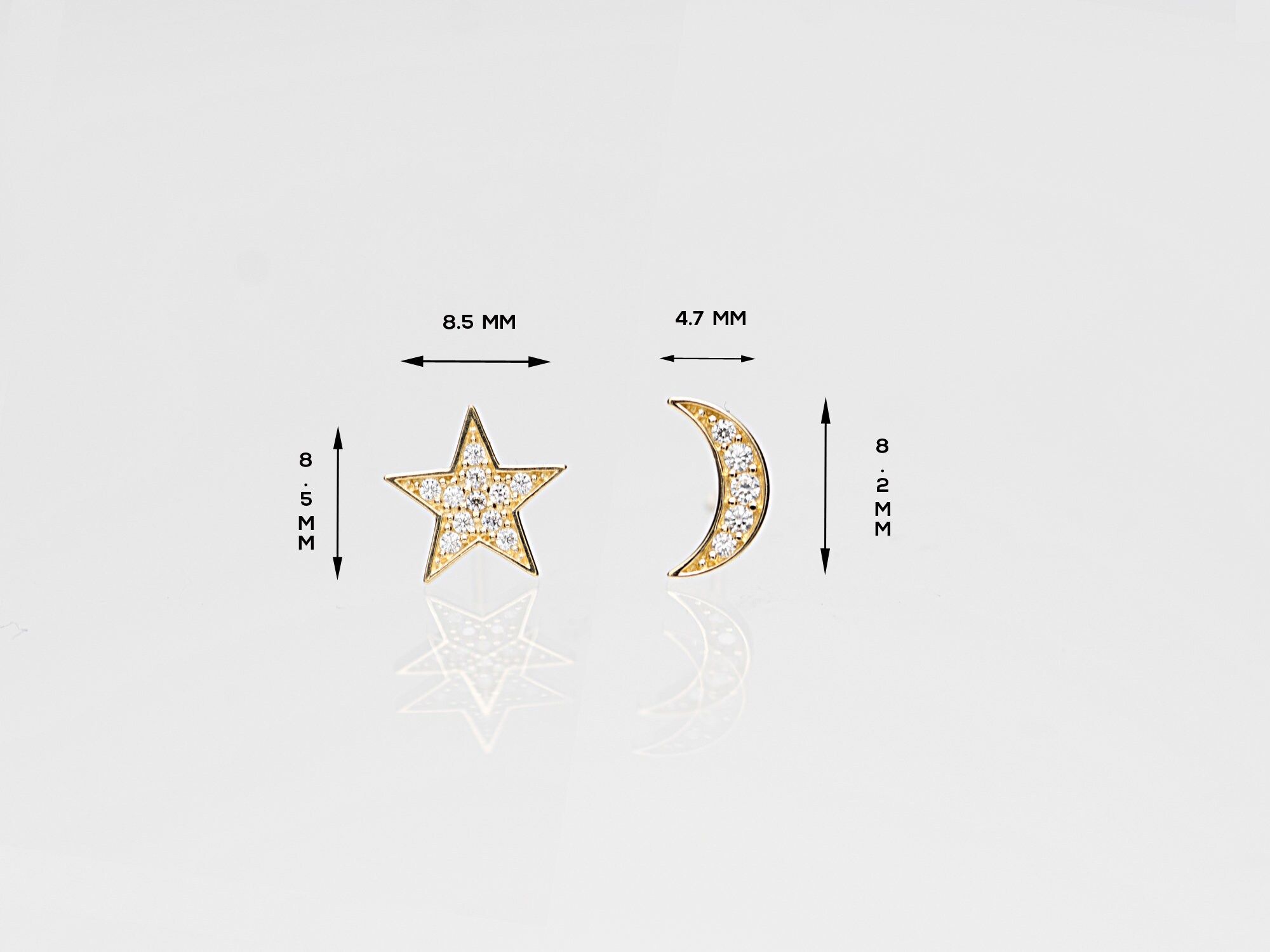 14k Solid Yellow Gold Moon and Star Mismatched Celestial Studs ...