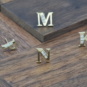 14K Initial N Stud Earrings • PAIR, Letter Stud Earrings • Alphabet ...