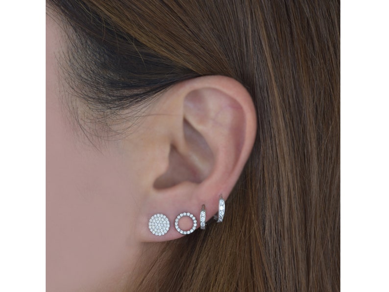 14K Solid White Gold Disc Post Earring,circle Sparkly Elegant Stud ...
