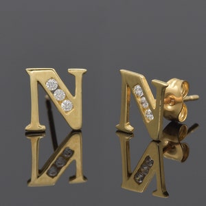14K Initial N Stud Earrings • PAIR, Letter Stud Earrings • Alphabet ...