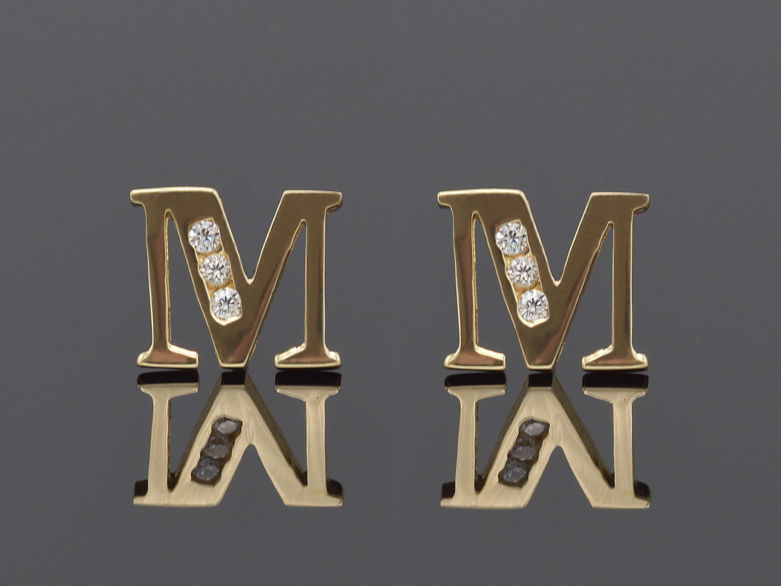14K Initial M Stud Earrings PAIR, Letter Stud Earrings Alphabet Stud ...