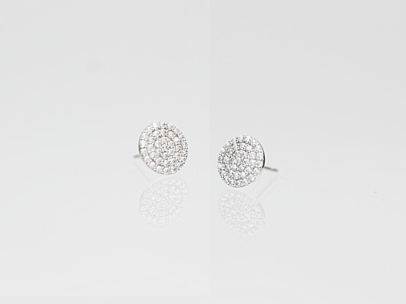 14K Solid White Gold Disc Post Earring,circle Sparkly Elegant Stud ...