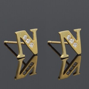 14K Initial N Stud Earrings • PAIR, Letter Stud Earrings • Alphabet ...