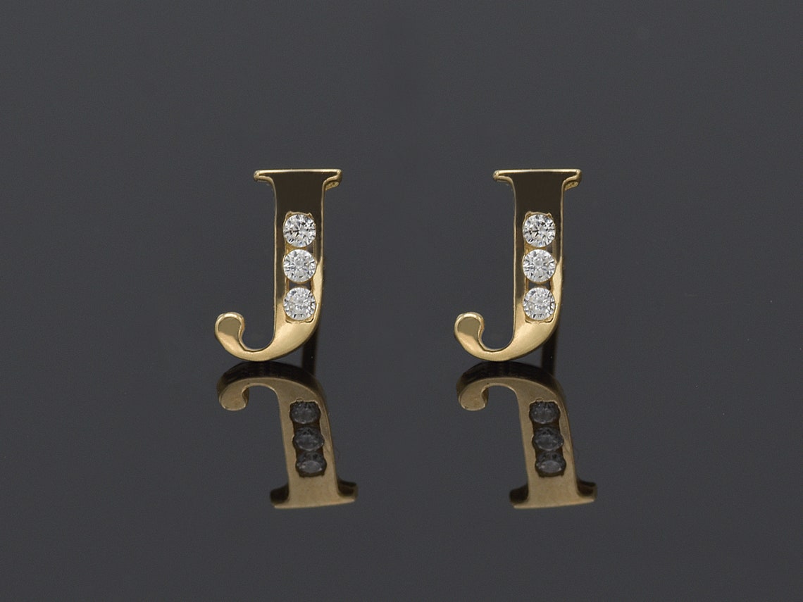 14K Initial J Stud Earrings PAIR Letter Stud Earrings | Etsy