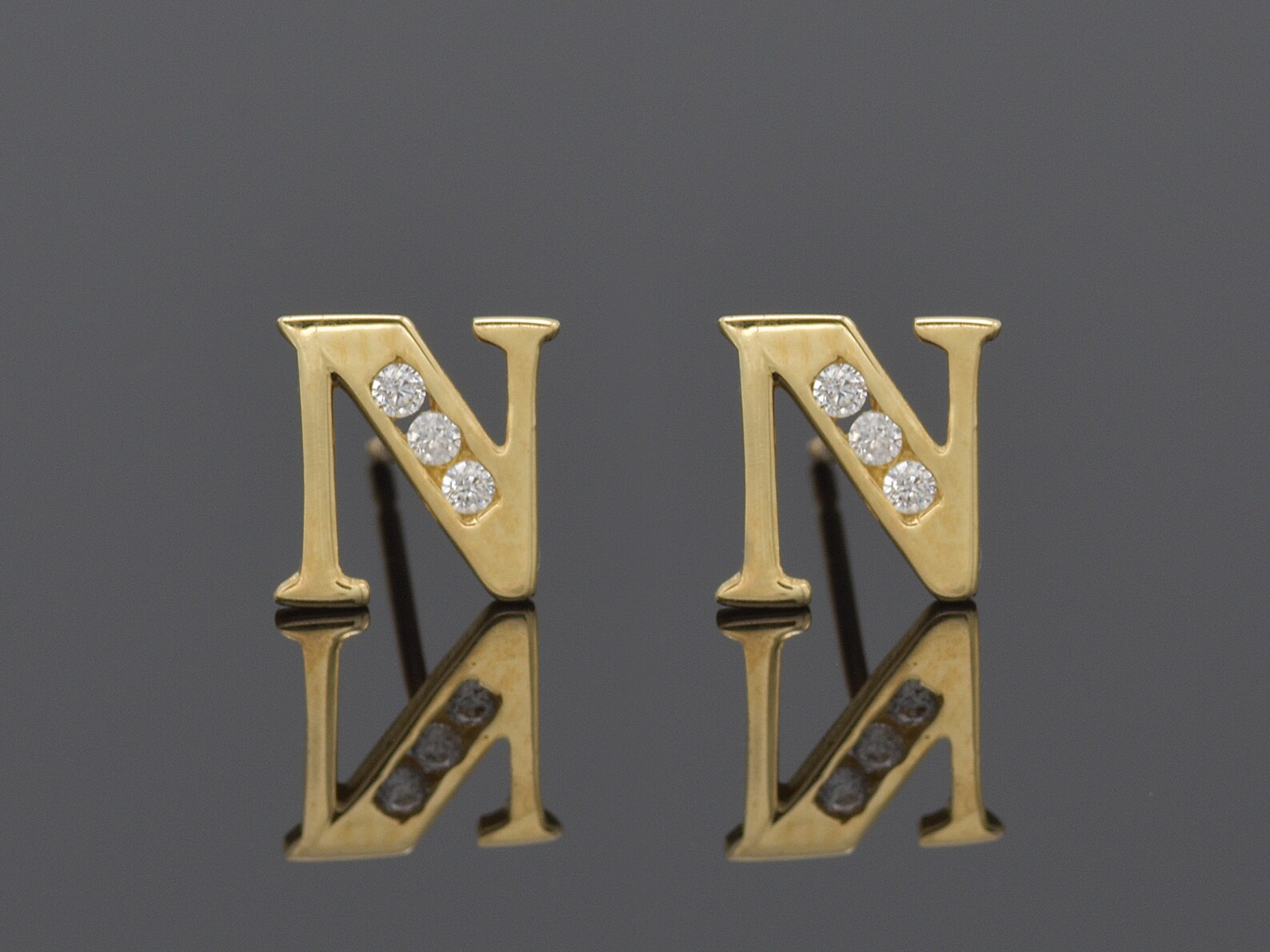 14K Initial N Stud Earrings • PAIR, Letter Stud Earrings • Alphabet ...
