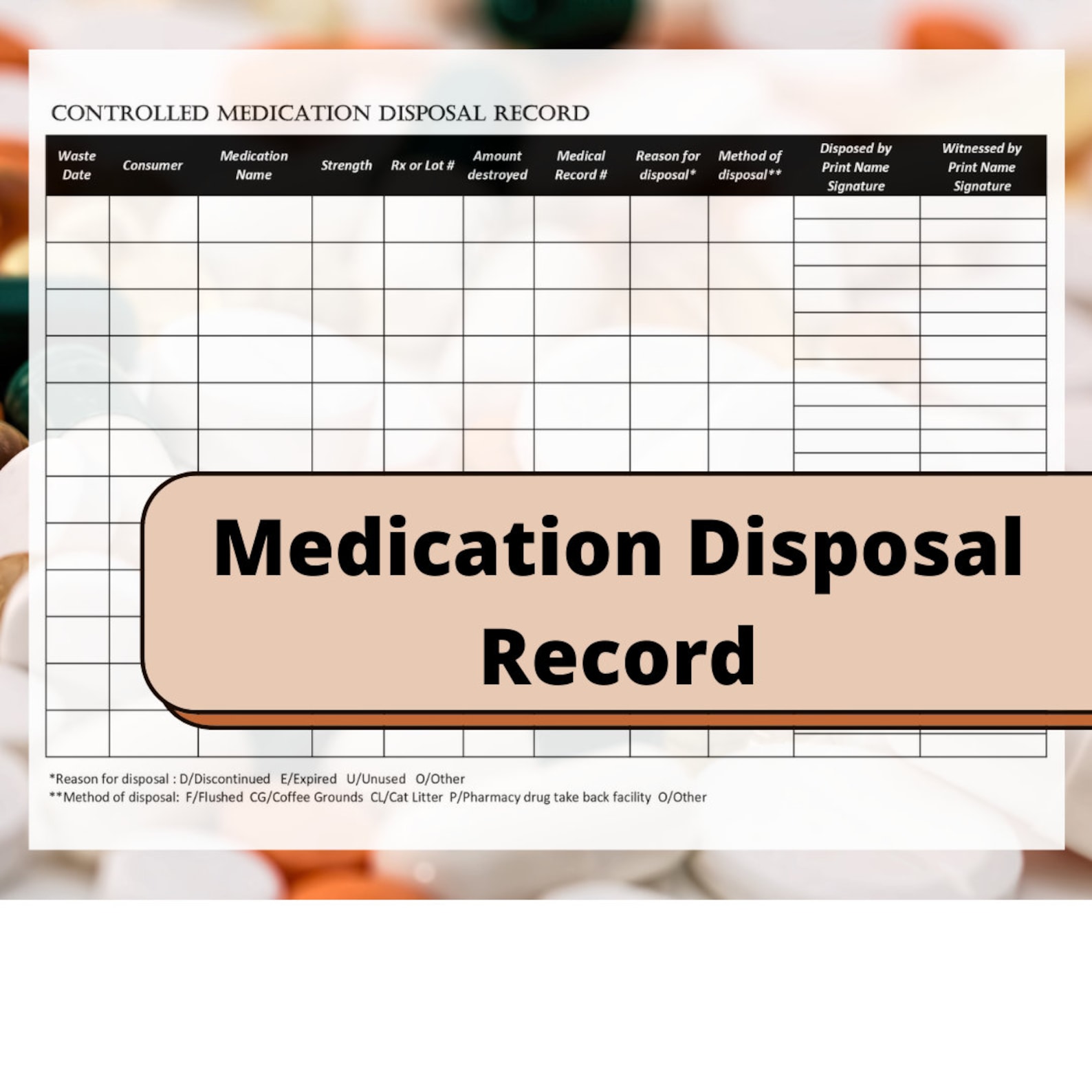 Medication Disposal Record in Excel/ Editable / Controlled Medication ...
