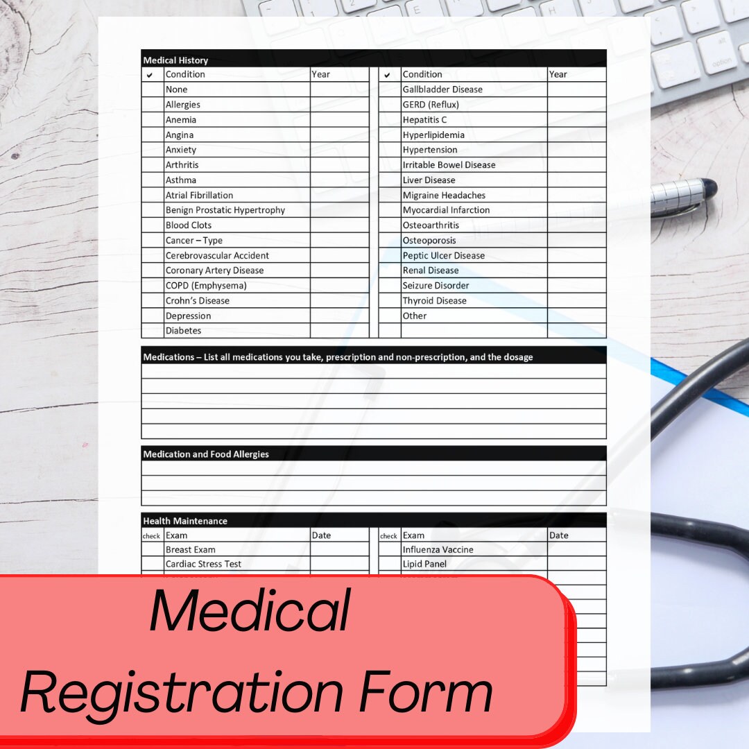 A Set of Medical Registration Form Template / Printable Editable ...