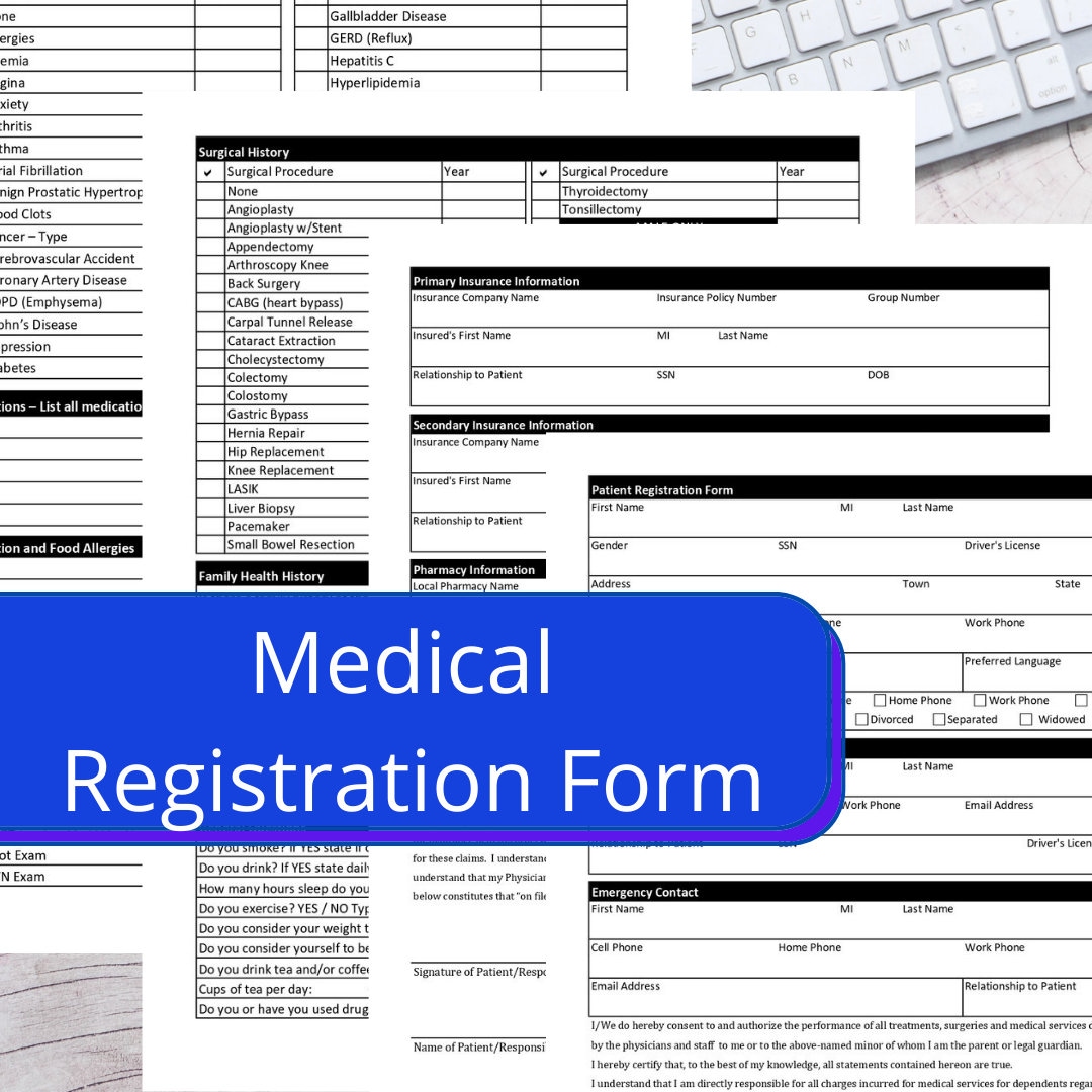 A Set of Medical Registration Form Template / Printable Editable ...
