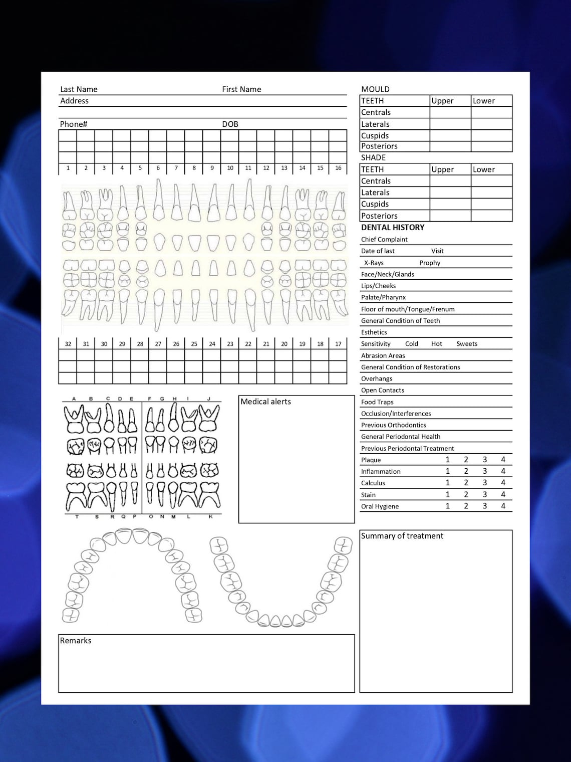 Dental Exam Form Template / Dental Record / Editable / Instant Digital ...