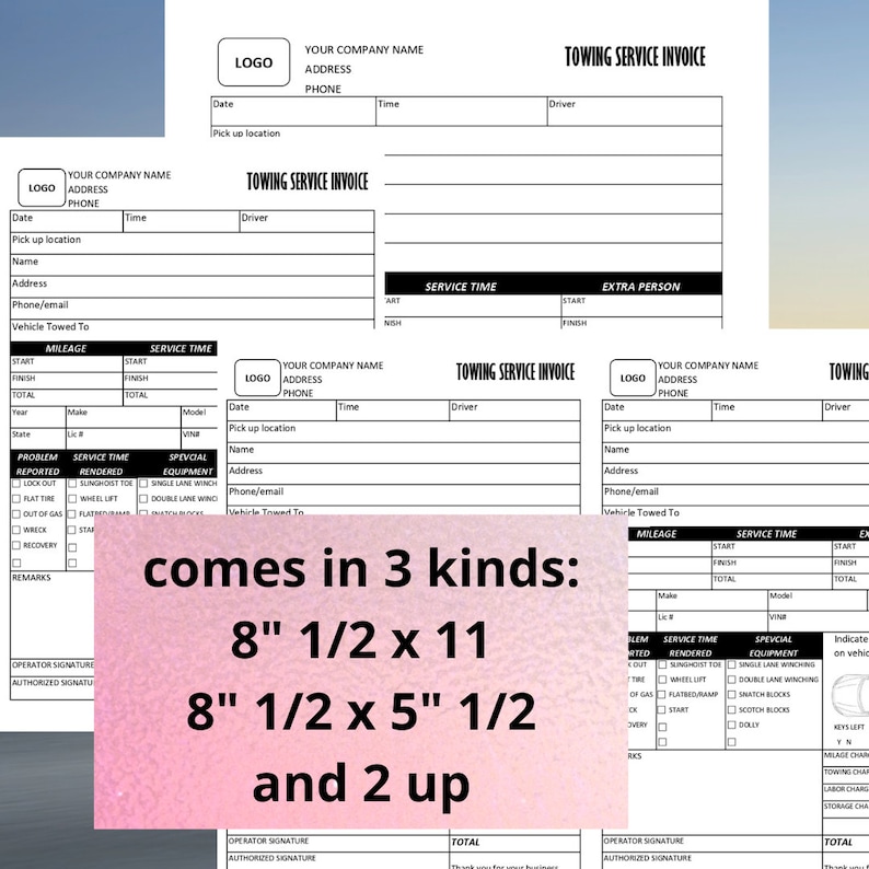Editable Towing Service Invoice / Towing Service Form / Operation Form ...