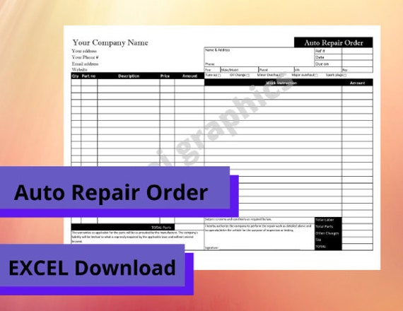 Auto Repair Order Template Excel